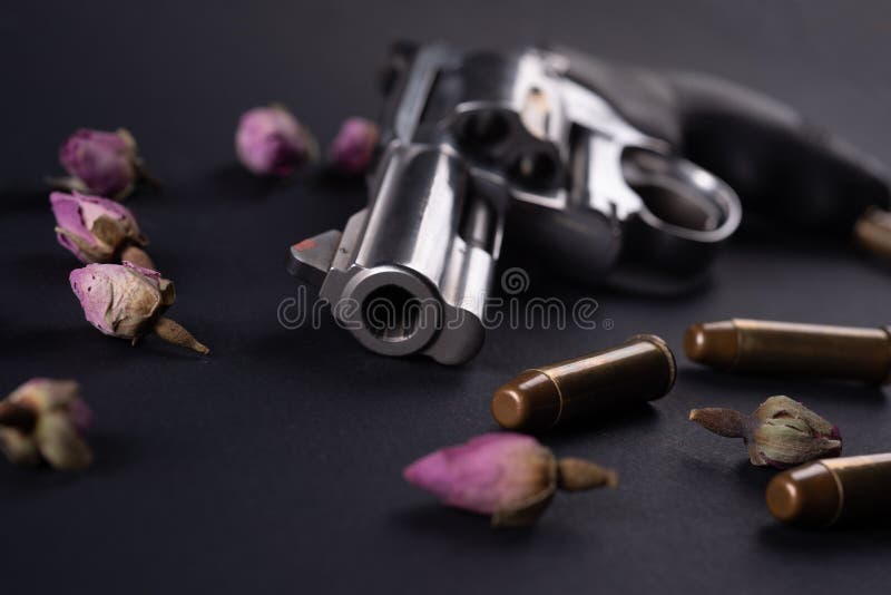 Guns & Roses stock photo. Image of scattered, rose, bullet - 41242202