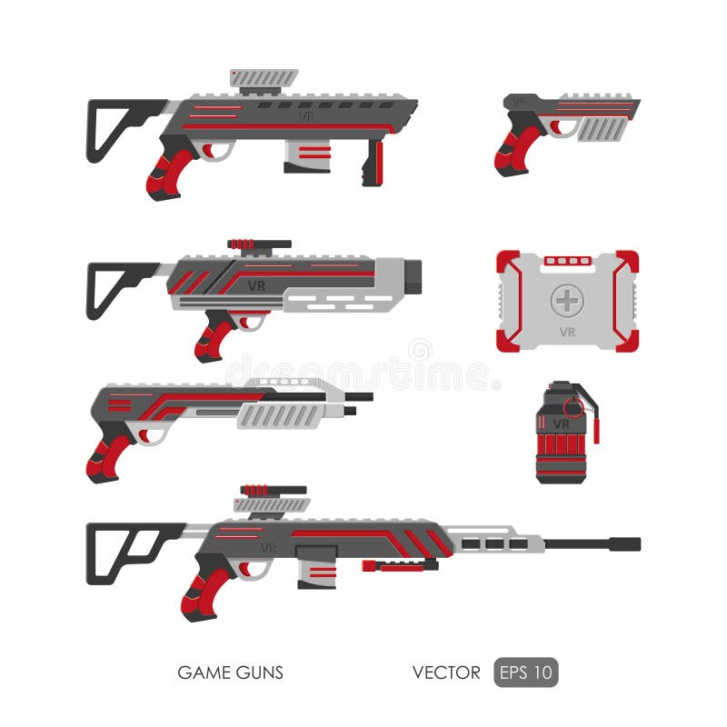 Guns for Virtual Reality System. Video Game Weapons Set Stock ...