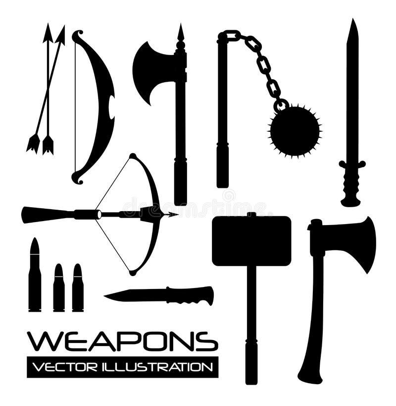 Crossed Weapons Vector Collection in Dark Stock Vector - Illustration ...