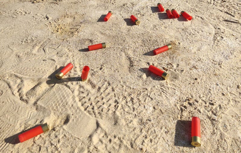 Gunshots and Red Shotguns Flew To the Ground in the Shooting Range ...