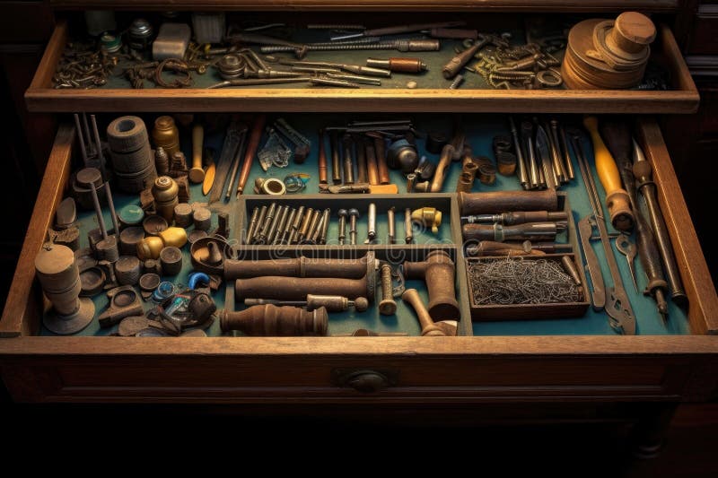 Gunsmithing Hand Tools Arranged Neatly in a Drawer Stock Illustration ...