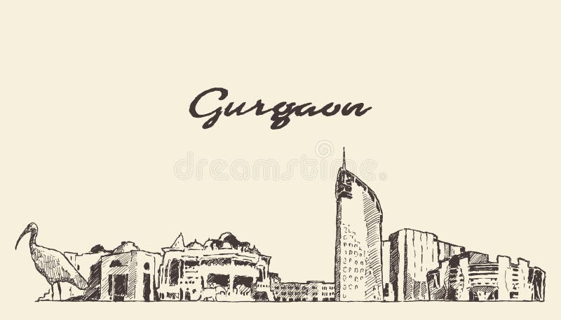 Gurgaon Skyline Haryana India Vector Linear Style Stock Vector ...
