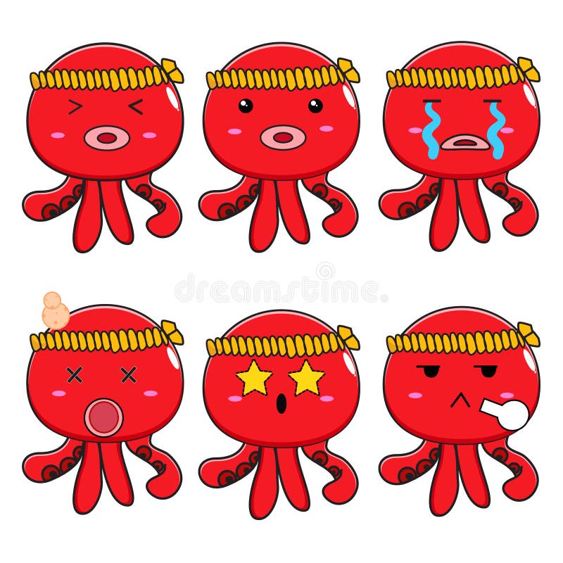 Red Octopus Cute Chibi Expression Stock Vector - Illustration of ...