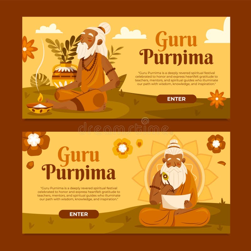 Guru Purnima Spiritual Celebration Horizontal Banners Collection Stock ...