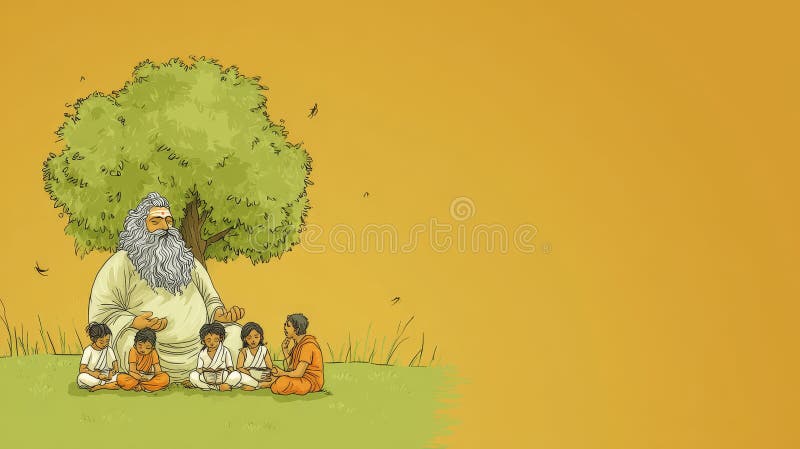Guru Teaching His Pupils Under a Tree Outdoor Setting Illustrated Scene ...