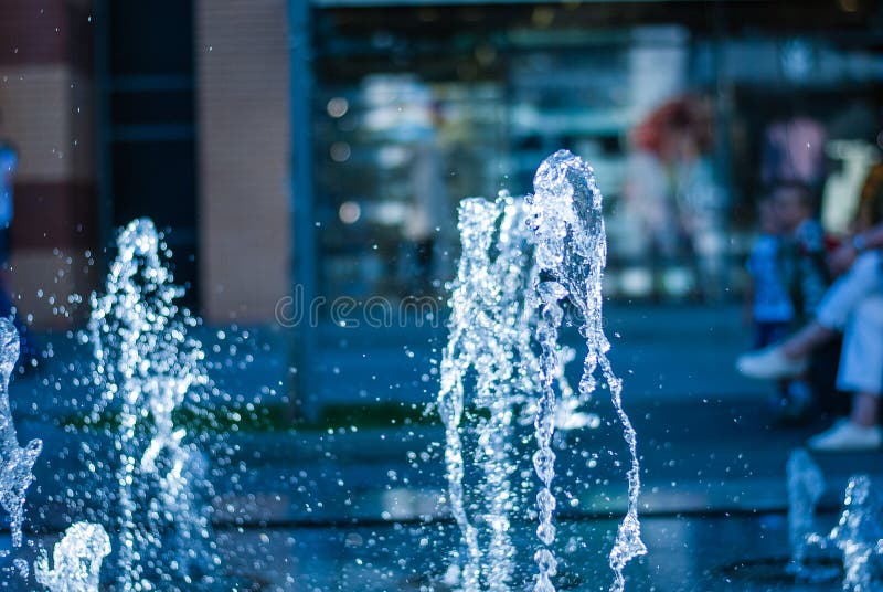 The Gush of Water of a Fountain. Splash of Water in the Fountain ...