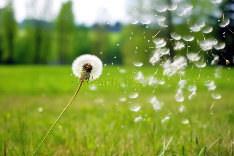 A Gust of Wind Lifting Dandelion Seeds Airborne Stock Photo - Image of ...