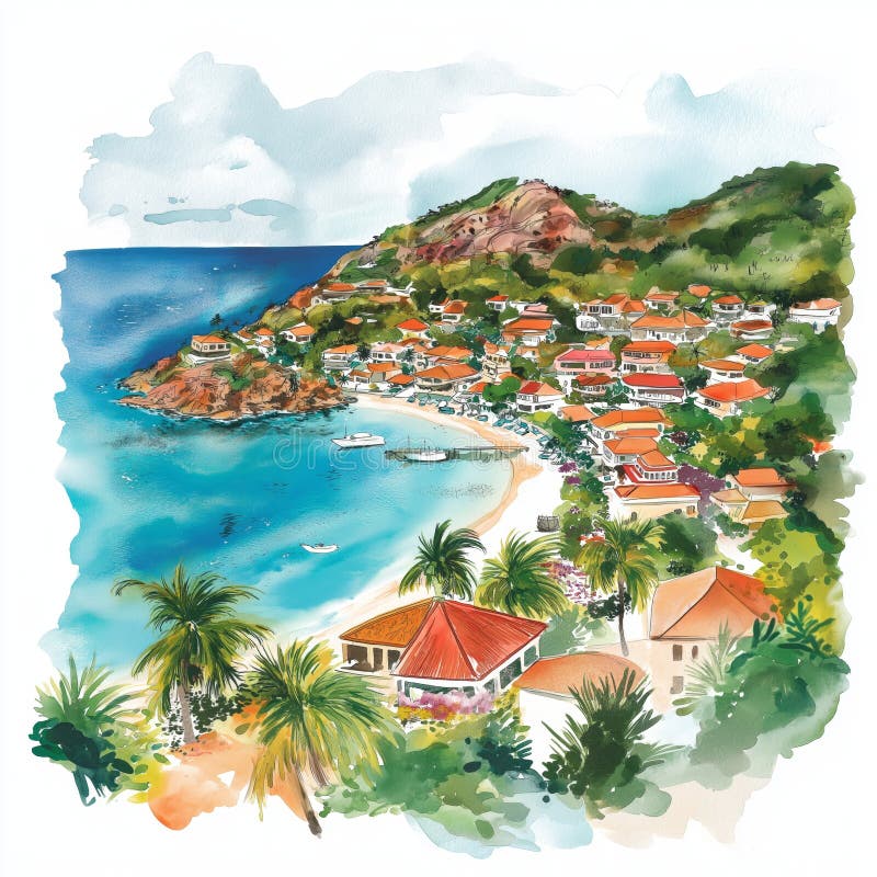 Gustavia. Gustavia Hand Drawn Watercolor Illustration Stock ...