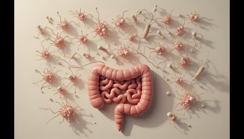 Gut Microbiome and Intestine Stock Illustration - Illustration of colon ...