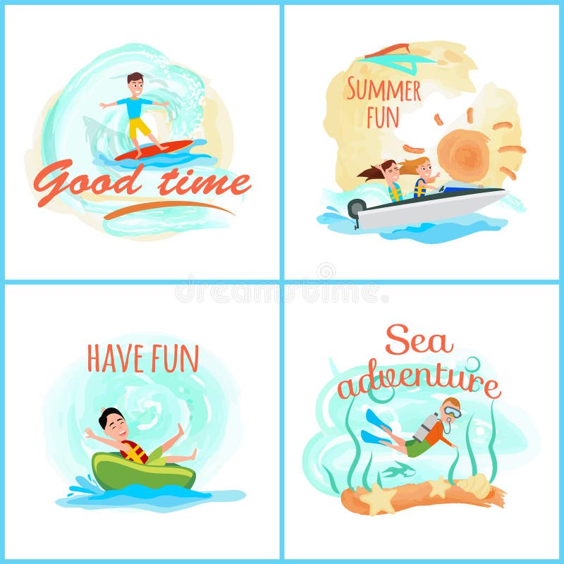 Gute Zeit-Sammlung Der Plakat-Vektor-Illustration Vektor Abbildung ...