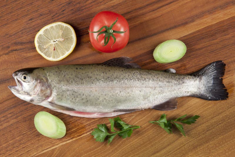 Gutted Fish Trout on a Cutting Board Stock Image - Image of eating ...