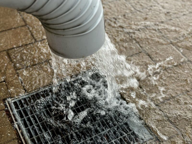 Gutter or Drain Pipe by the Wall of the Building, Rapid Flow of Water ...