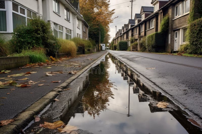 Gutter Failing To Drain Rainwater, Causing a Puddle Stock Illustration ...