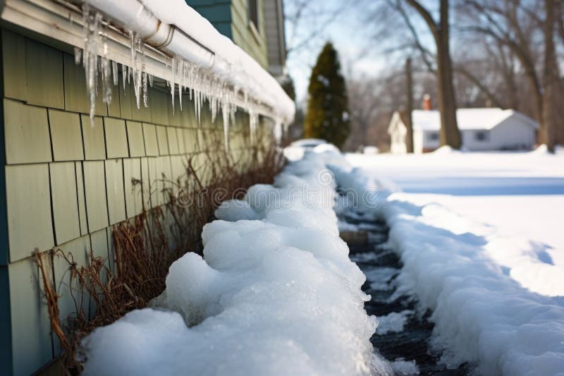 Gutter Filled with Melting Ice and Snow Stock Photo - Image of ...