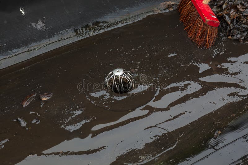 The Gutter is Blocked on a Flat Roof Stock Photo - Image of ...