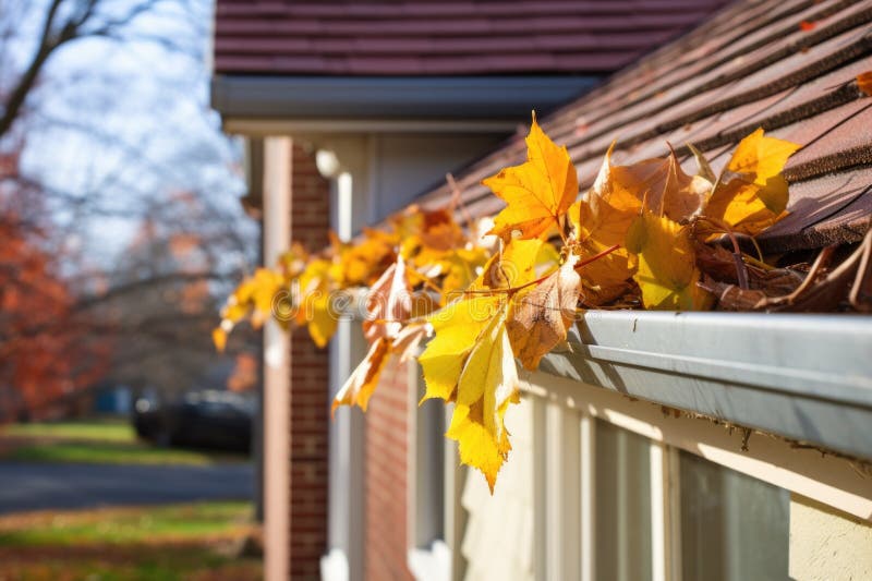 Gutter full of leaves stock image. Image of nature, generative - 293994717