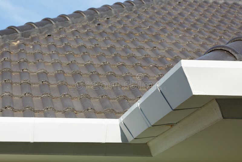 Gutter on Roof Top Residential Building Stock Image - Image of ...
