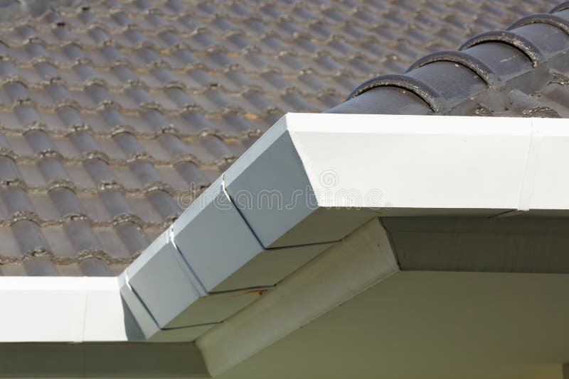 Gutter on Roof Top Residential Building Stock Photo - Image of tube ...