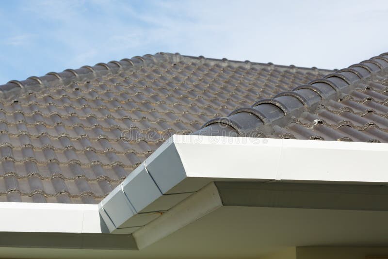 Gutter on Roof Top Residential Building Stock Photo - Image of steel ...