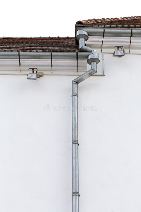 Gutter System and White Wall Stock Photo - Image of gutter, steel: 32469802
