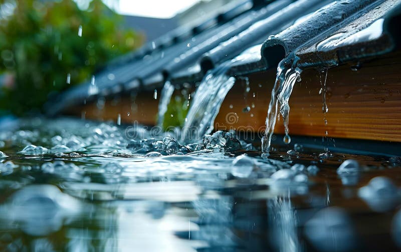 A Gutter with Water Coming Out of it in the Rain Stock Image - Image of ...