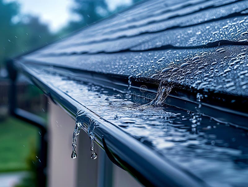A Gutter with Water Droplets on the Roof of a House Stock Image - Image ...