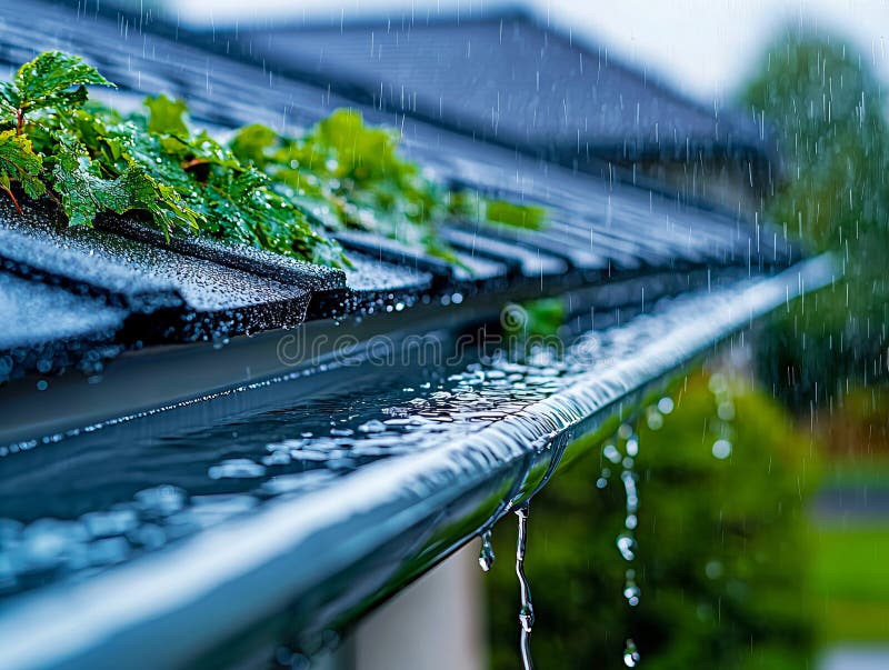 A Gutter with Water Droplets on the Roof of a House Stock Image - Image ...