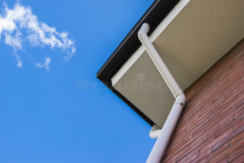 Gutters on Eaves of Brick Building Stock Image - Image of facade ...