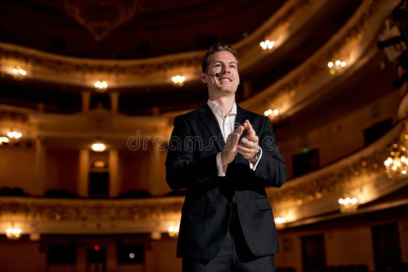 Guy of American Appearance in Formal Classic Suit Clapping Hands after ...