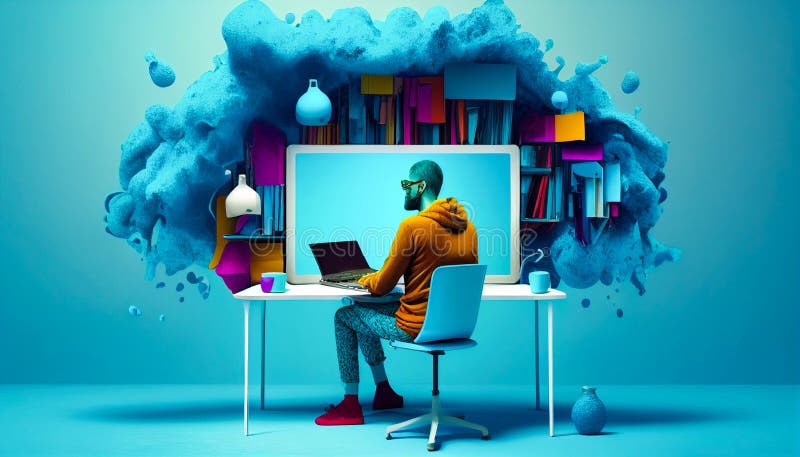 Guy Animator at Creation Project Process Illustration. Male Motion ...