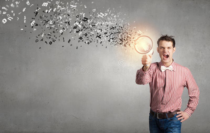 Man Announcing Something in Megaphone Stock Image - Image of ...
