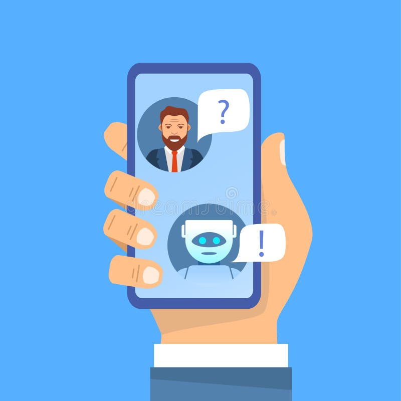 Artificial Intelligence.Man Chatting Asks a Question.Robot Assistant ...