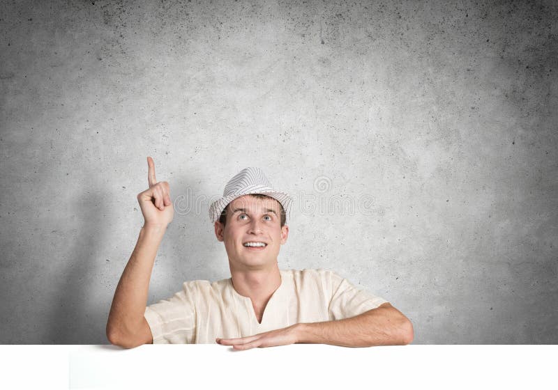 Guy with banner stock image. Image of presenting, caucasian - 61220263