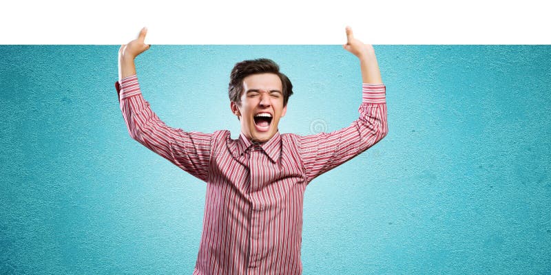 Guy with banner stock photo. Image of human, positive - 41852662