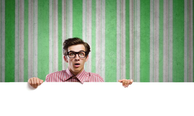 Guy with banner stock image. Image of displaying, copy - 41946929
