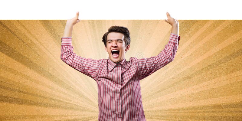 Guy with banner stock photo. Image of banner, human, card - 42094304