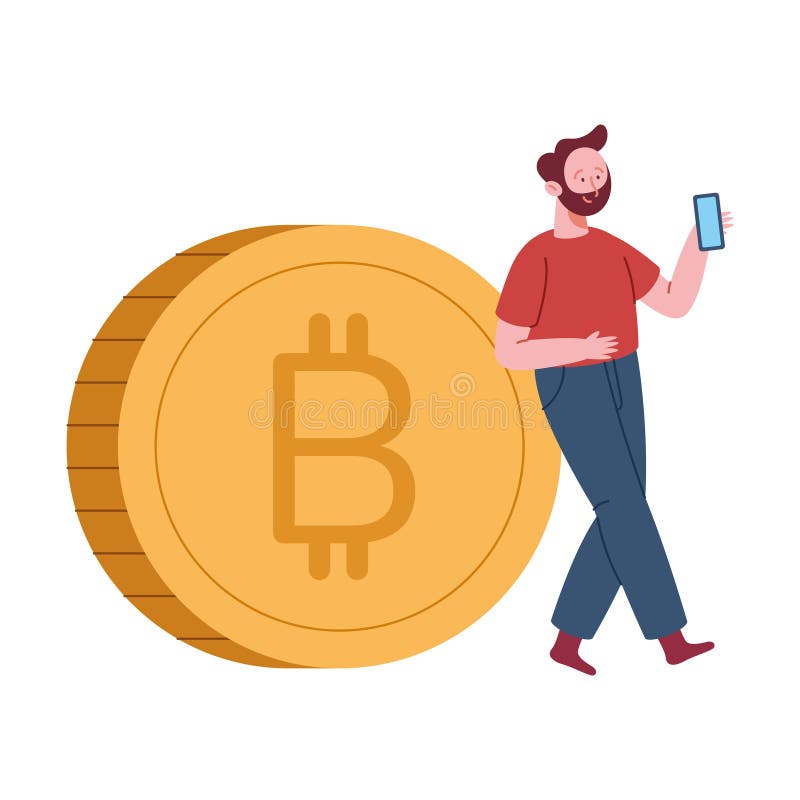 Guy with Bitcoin Cryptocurrency Stock Vector - Illustration of vector ...