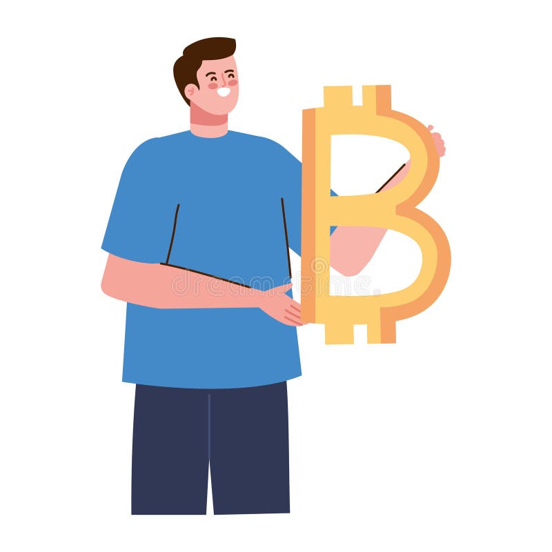 Guy with bitcoin symbol stock vector. Illustration of digital - 343028373
