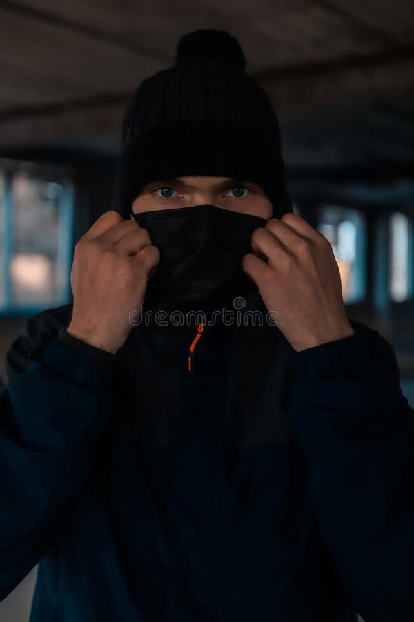 The Guy in the Hat and Mask is Protected from Diseases Stock Image ...