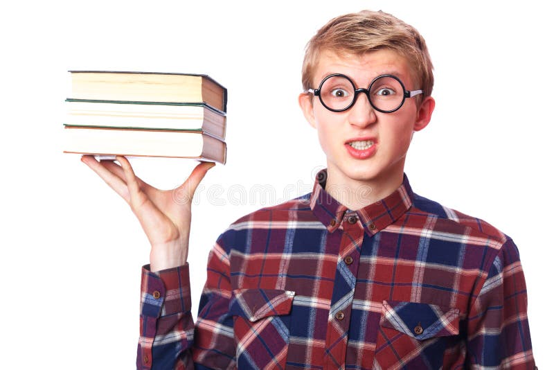 Nerd guy with books stock image. Image of geek, person - 37677157