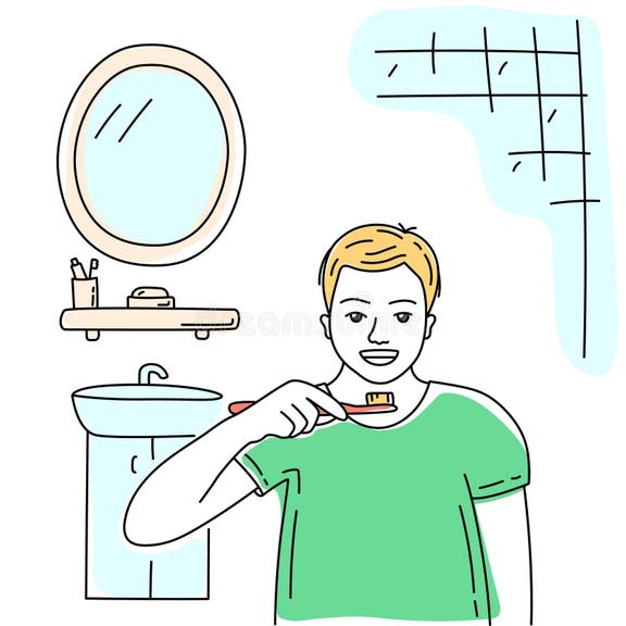 Guy Brushing Teeth. Young Man Doing Morning Routine. daily Ritual Stock ...