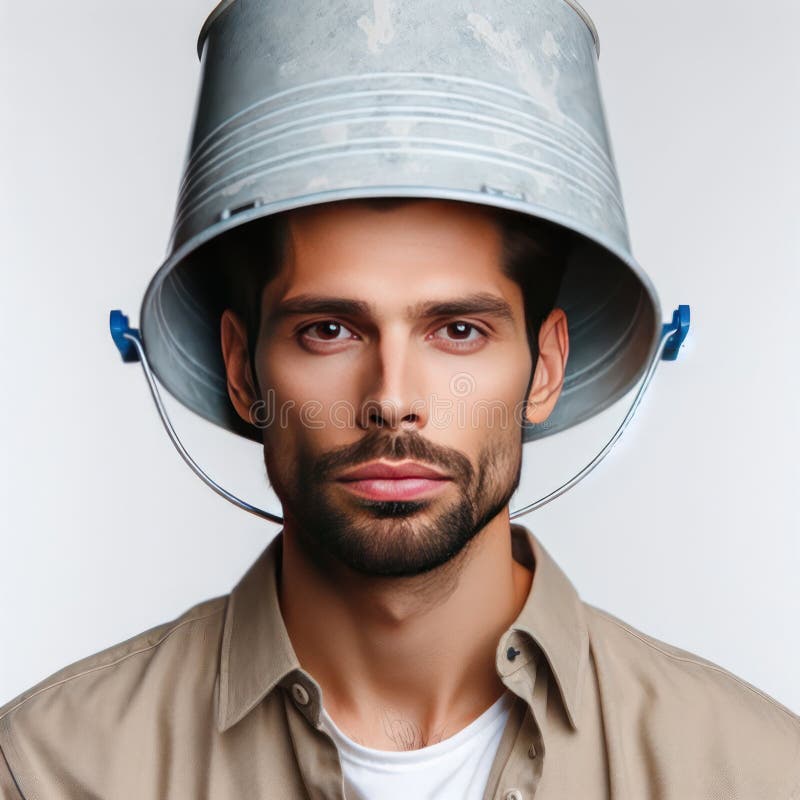 A Guy with a Bucket on His Head on a Clean Background. Stock ...
