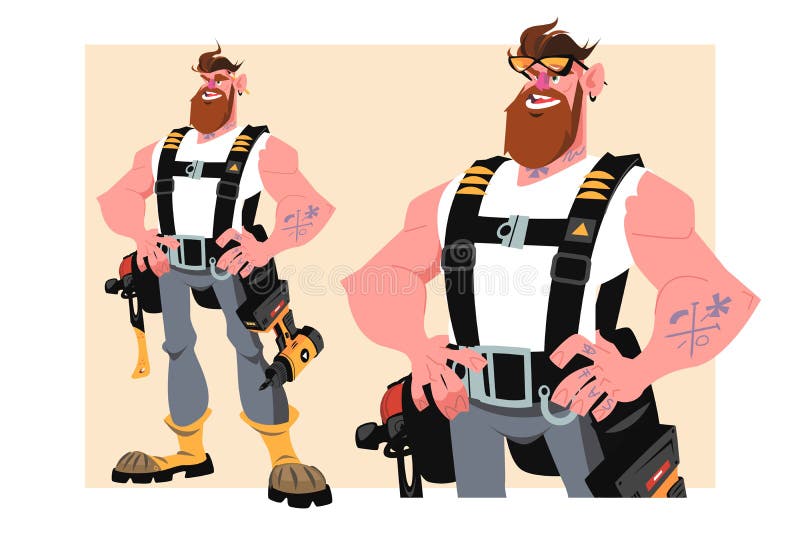 Guy Builder in Uniform and with Tools Stock Vector - Illustration of ...