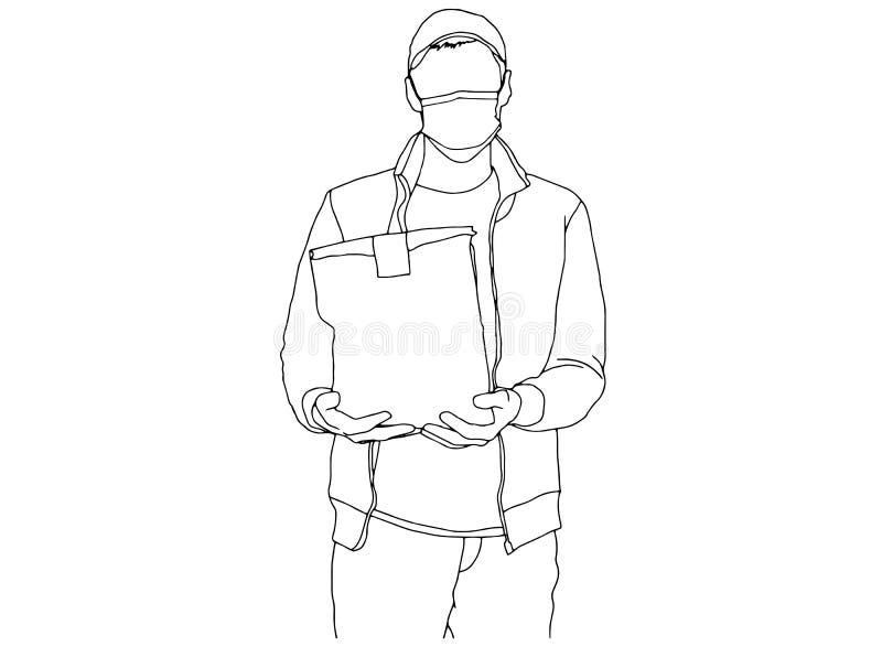 The Guy in the Cap Courier with Boxes. One Line Drawing Isolated Object ...
