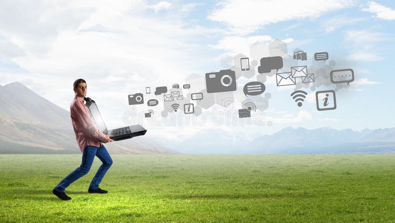 Guy carrying laptop stock photo. Image of work, carry - 53071450