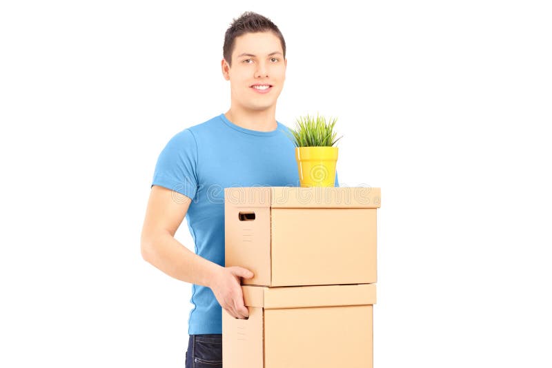 Smiling Guy Carrying Removal Boxes during Moving Stock Image - Image of ...