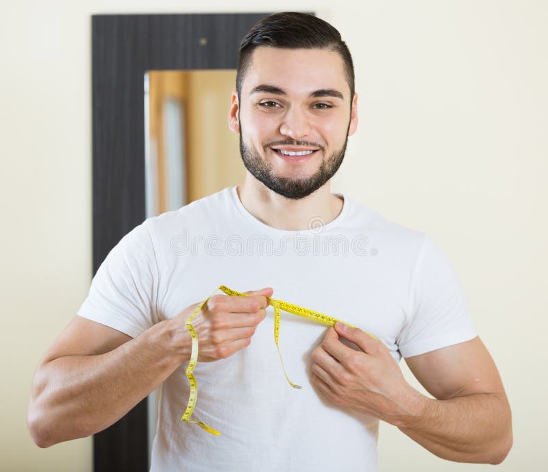 Guy Checking Fitness Results Stock Photo - Image of flat, smile: 60370162