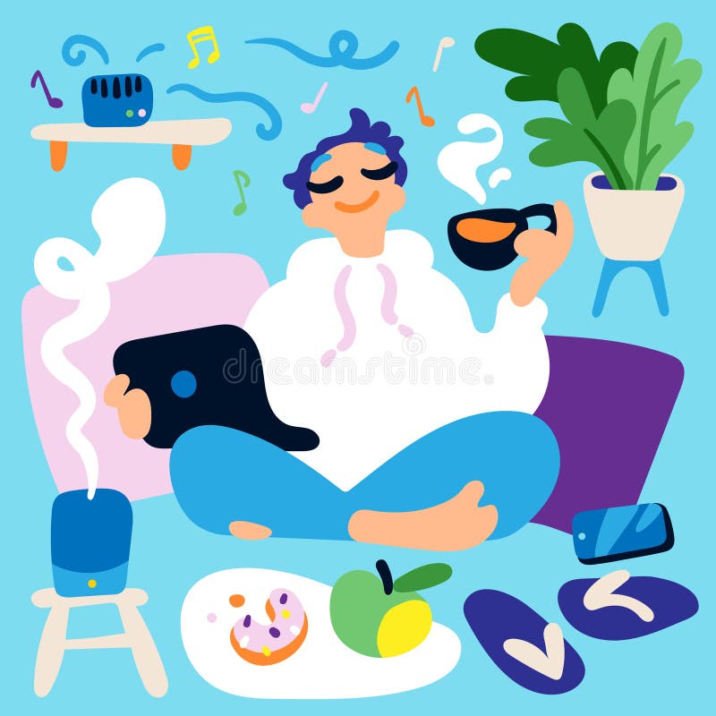 A Guy Chilling with a Laptop and a Cup of Tea in Comforting Home ...