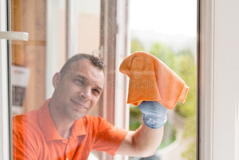 Male Cleaner Window Cleaning Services Stock Image - Image of neat ...