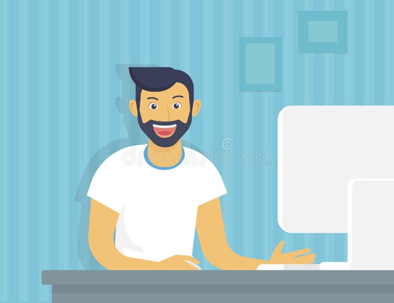 Guy with computer stock vector. Illustration of home - 56264109